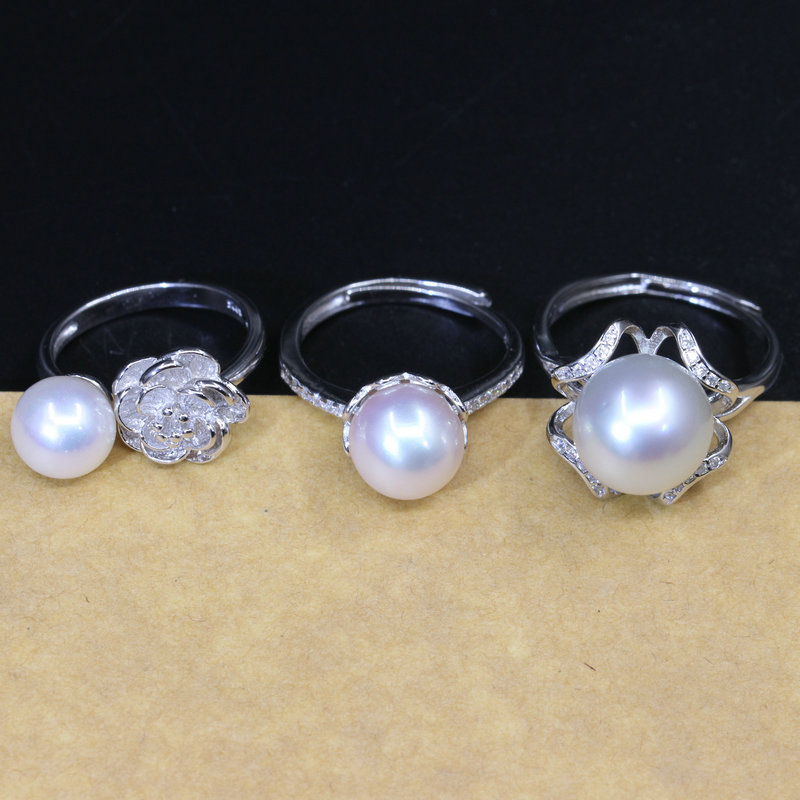 s925纯银珍珠戒指半成品空托配件diy手工制作指环组合活口可调节_虎窝淘