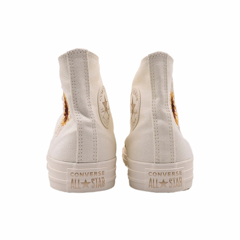 CONVERSE匡威all star夏男女向日葵刺绣米白色高帮帆布鞋A03514C_虎窝淘