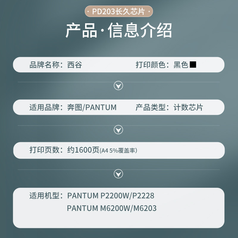 适用奔图PD-203硒鼓芯片 Pantum p2200w/p2228墨盒 Pantum m6200w/m6203打印机硒鼓计数芯片长久芯片_虎窝淘