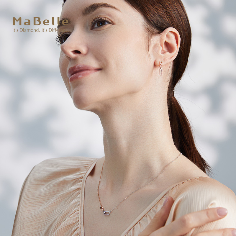 MaBelle/玛贝尔18K红白金 Shining Winter系列钻石项链长度45CM_虎窝淘