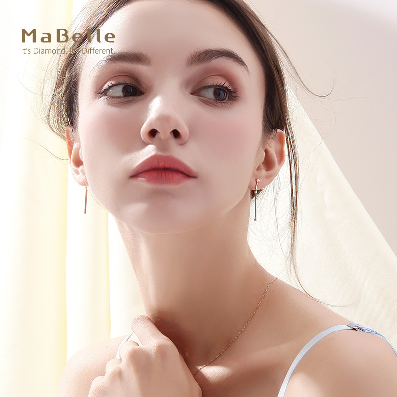 MaBelle/玛贝尔18K红白金钻石单边耳钉耳骨钉气质时尚轻奢简约_虎窝淘