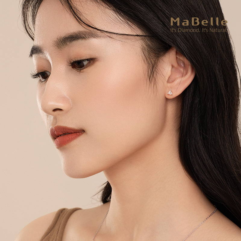 MaBelle/玛贝尔18K白金三角形单颗粒钻石单边耳钉异形钻6分起_虎窝淘