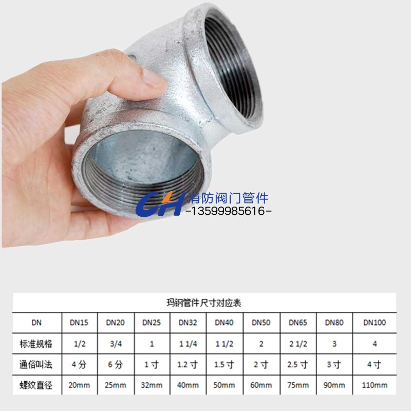 镀锌弯头90度4分6分1寸DN25内螺纹消防走水铸铁管道安装直角管接_虎窝淘