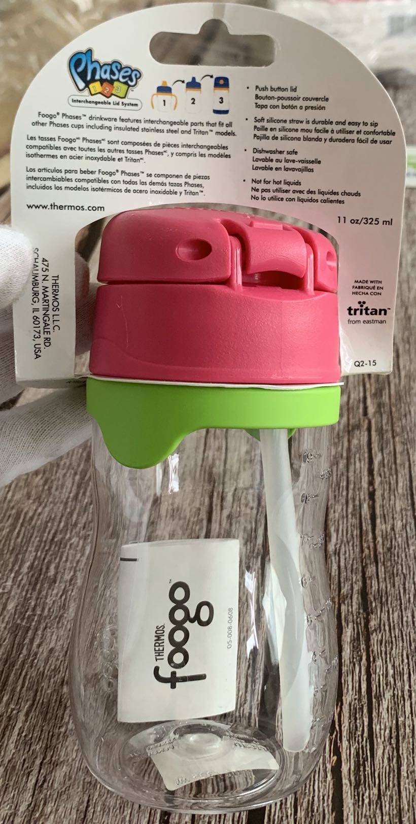 325ml儿童吸管杯带清晰刻度Thermos foogo 18m+ straw bottle粉_虎窝淘