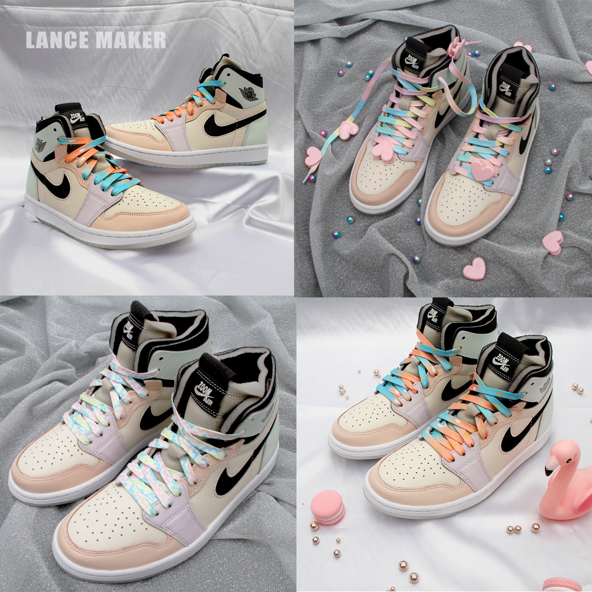 LANCEMAKER适配空军AF1球鞋AJ1彩蛋白粉蓝拼接马卡龙复活节鞋带绳_虎窝淘