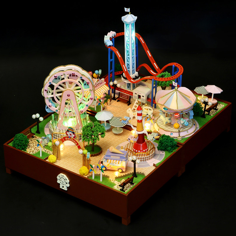 情人节旋转木马音乐盒八音盒摩天轮木质diy手工拼装女生生日礼物_虎窝淘