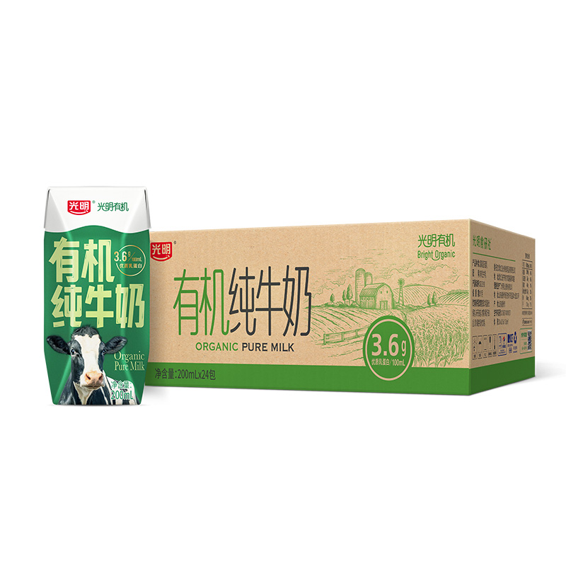 光明有机纯牛奶200ml*24盒3.6g优质乳蛋白整箱早餐纯奶送礼礼盒装_虎窝淘