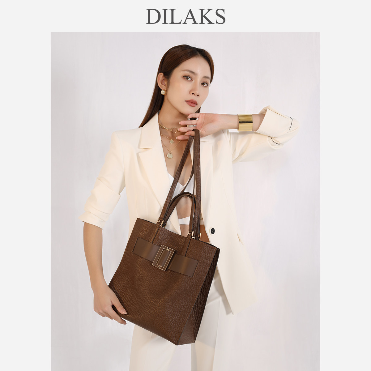 DILAKS迪莱克丝女士包包大包大容量2023新款真皮女包单肩包腋下包_虎窝淘