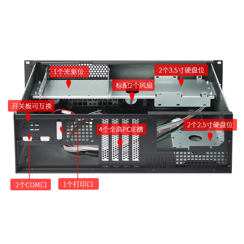 3u工控机箱短300深atx主板1个光驱位台式大电源前置io接口服务器_虎窝淘
