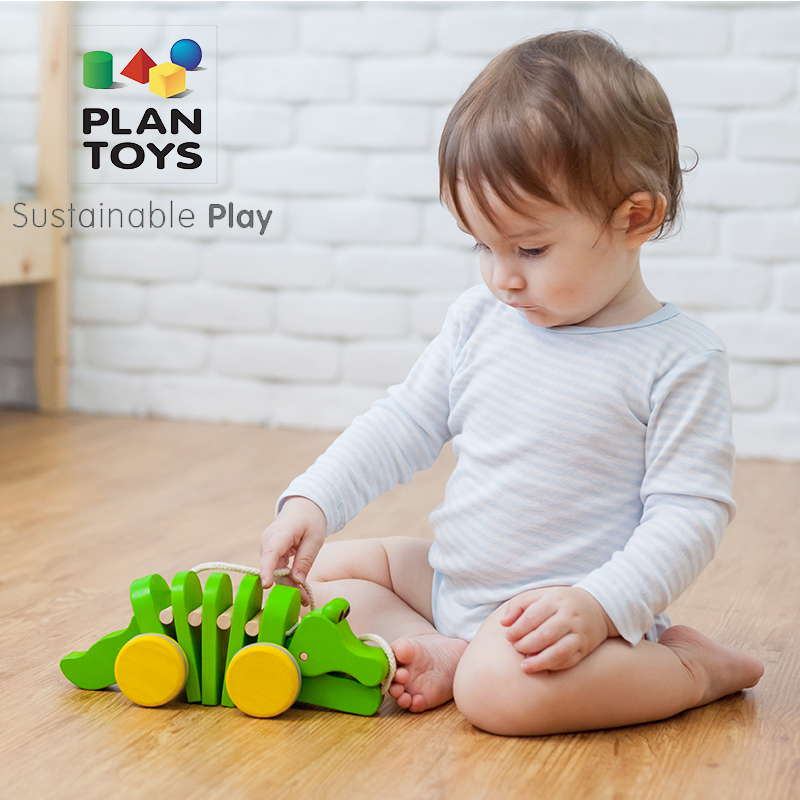 宝宝学步进口plantoys拖拉鳄鱼木质儿童手拉拉车拉线拉绳牵引玩具_虎窝淘