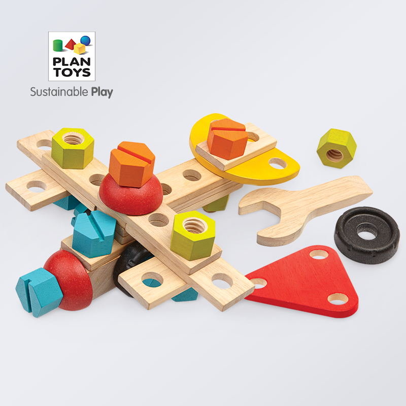 泰国Plantoys百变工具套5539儿童螺母螺丝玩具仿真修理工具木匠盒_虎窝淘