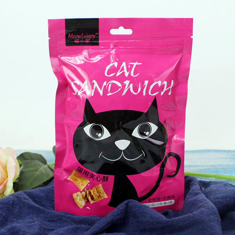 Meow Cispy喵小翠夹心酥猫零食三文鱼鸡肉薄荷味饼干 60g包邮_虎窝淘