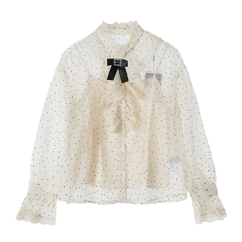 MOFAN摩凡甜美圆点荷叶边雪纺衫春秋设计感上衣+吊带背心两件套_虎窝淘