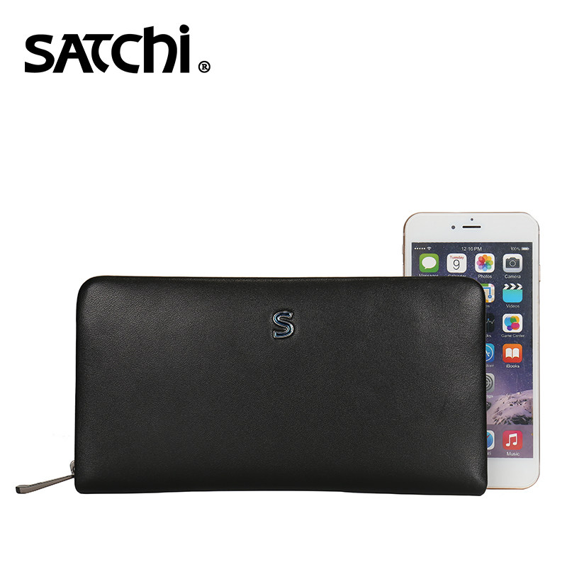 Satchi/沙驰手包真皮手拿包时尚商务男士手机钱包头层牛皮手抓包_虎窝淘