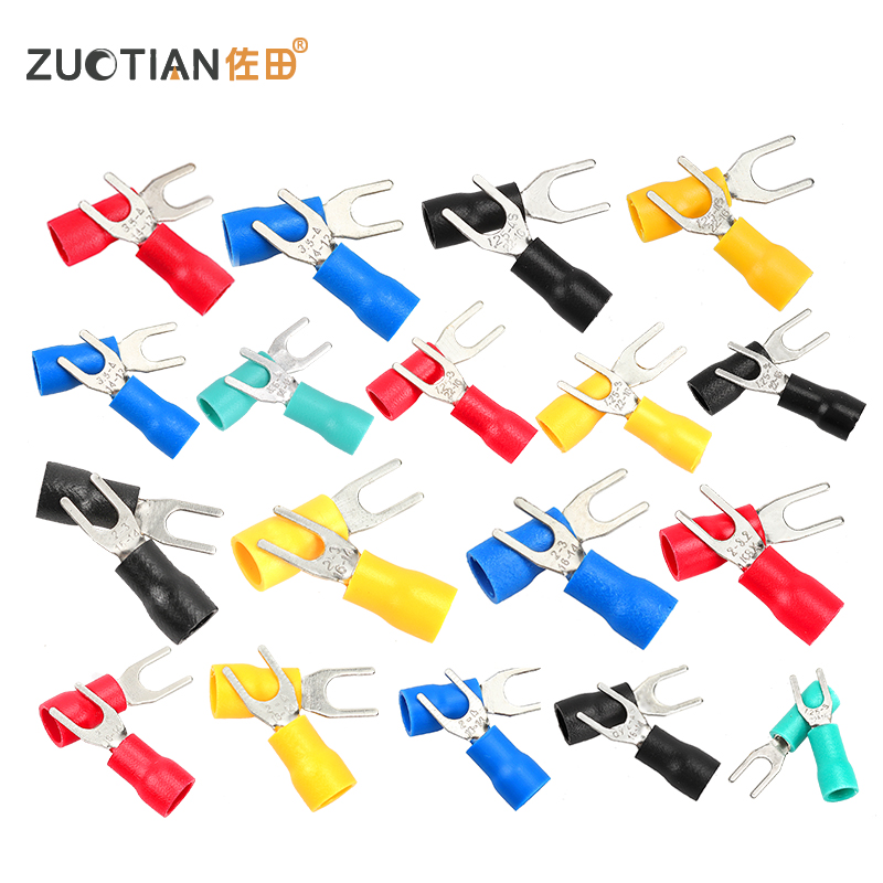 冷压接线端子SV3.5-4叉形U型Y型绝缘插片插簧连接器SV1.25-3铜头_虎窝淘