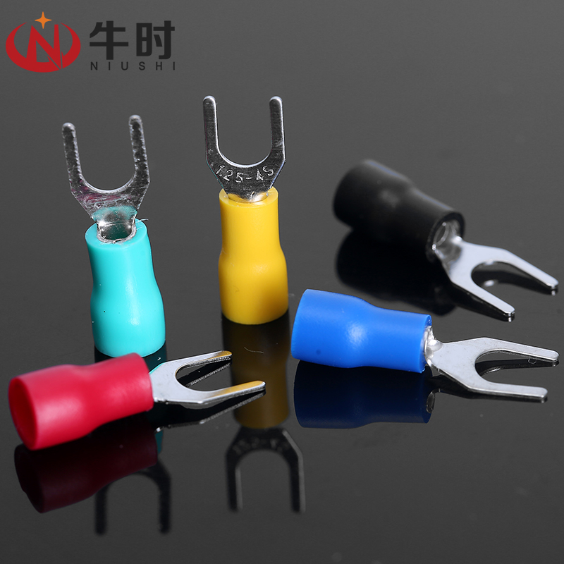 冷压端子 SV3.5-4黄铜叉形绝缘端子 4平方接线端子 500只_虎窝淘