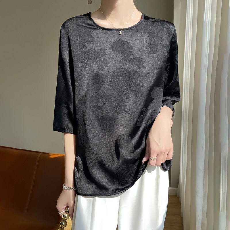 短袖宽松提花真丝衬衫垂感真丝上装