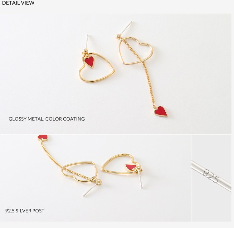 韩国s925银针不对称爱心耳钉丁真简约气质流苏滴油耳环女配耳饰品_虎窝淘