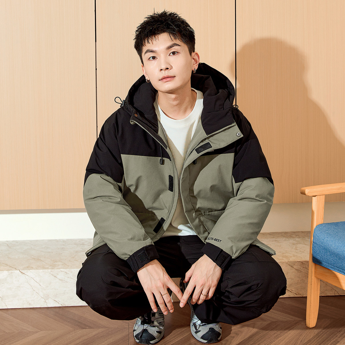 唐狮2024冬季新款男工装羽绒服连帽拼接防水短款厚外套冲锋少年潮_虎窝淘