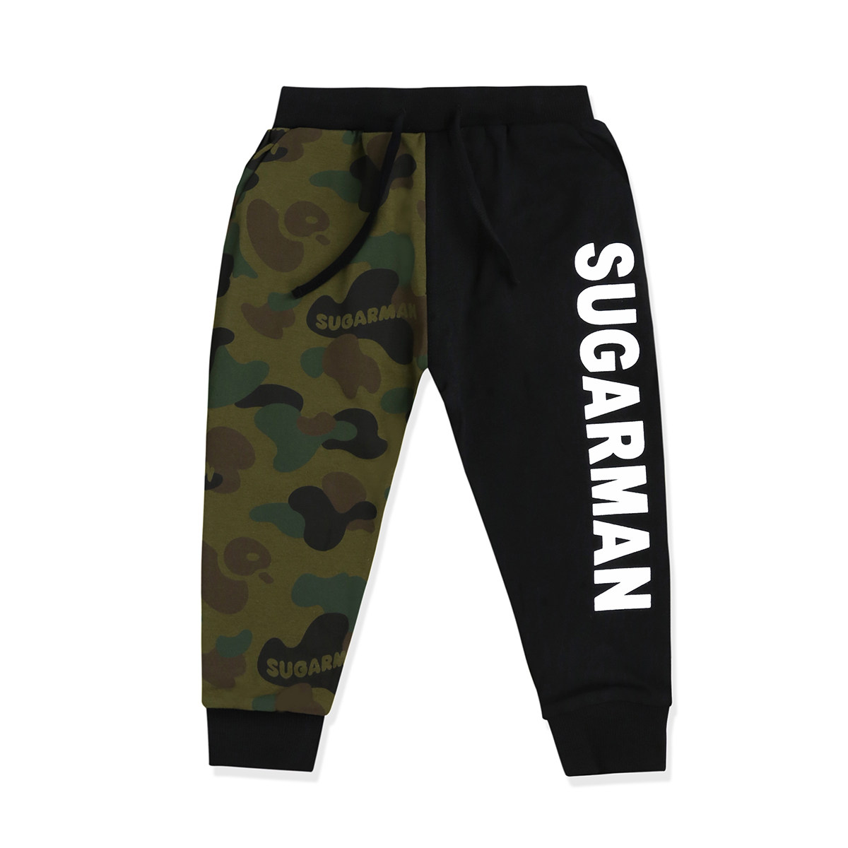 SUGARMAN糖人香港潮牌2020小黄鸭单边迷彩拼接长裤童装亲子装_虎窝淘