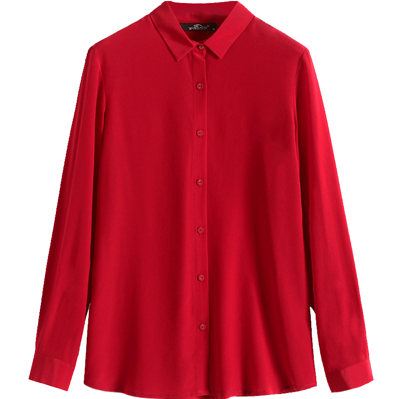 意冉高端红色真丝衬衫女高级感衬衣长袖新款杭州重磅桑蚕丝上衣_虎窝淘