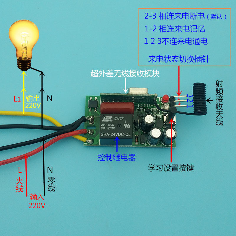 升级版220V多功能学习型遥控开关单路1路无线遥控开关频率315MHZ_虎窝淘
