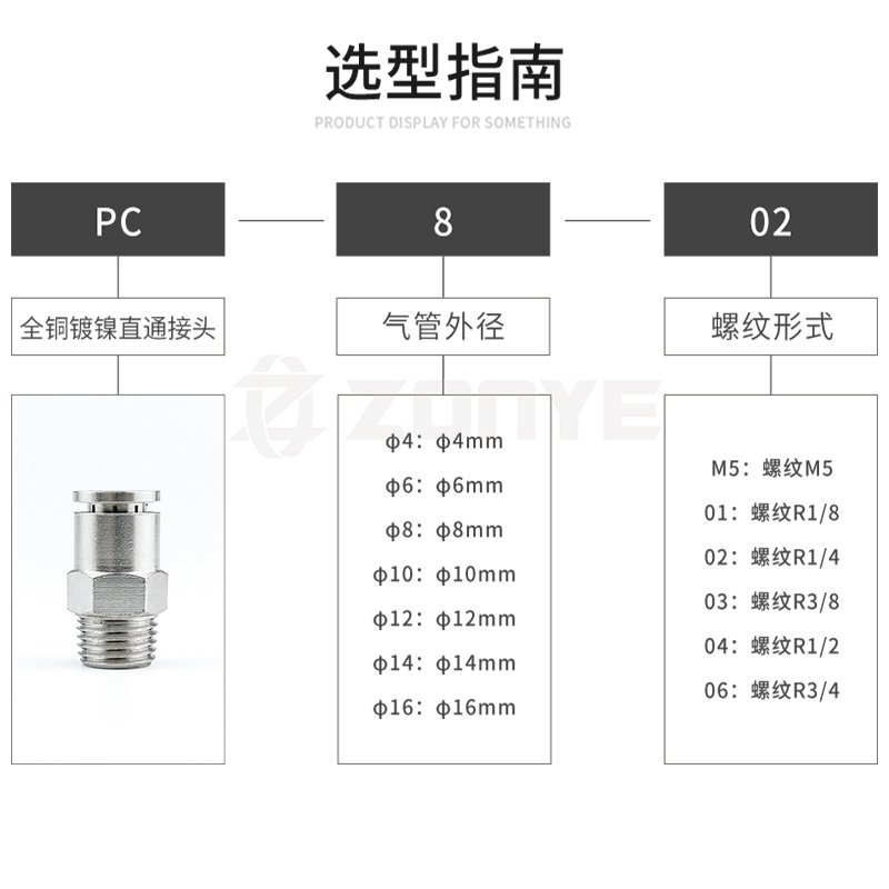气动快速接头全铜镀镍快插气管接头PC8-02直通高温高压耐腐蚀6mm_虎窝淘