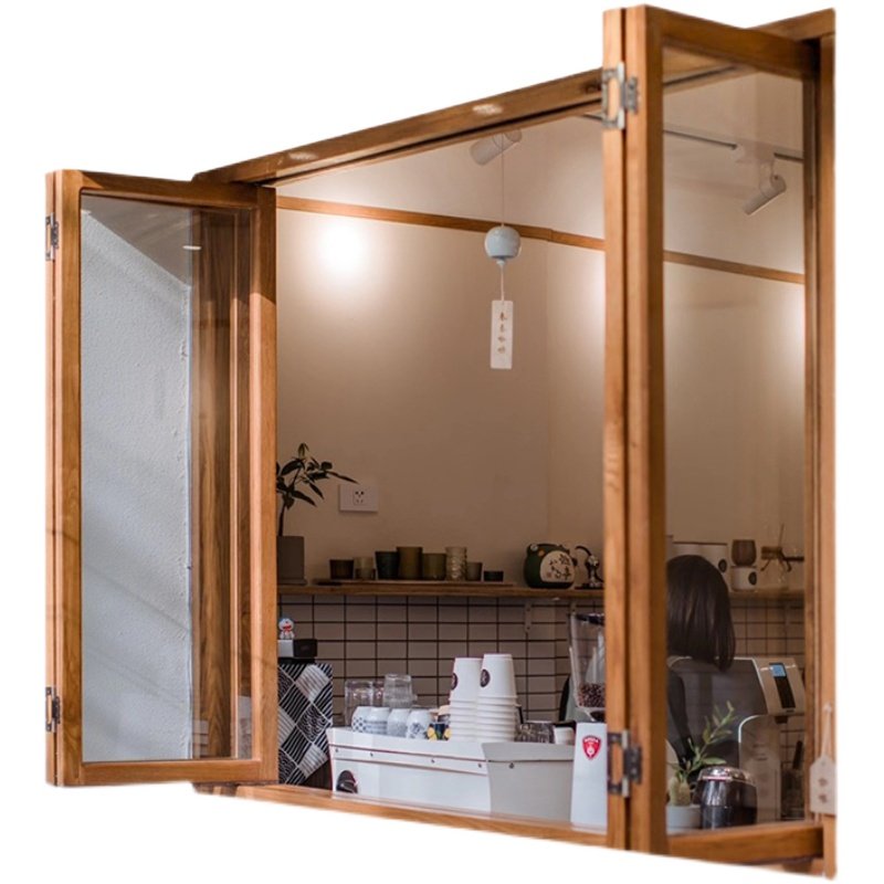 定制松木原木左右折叠窗纯实木多扇推拉折叠窗玻璃窗橱窗定制_虎窝淘