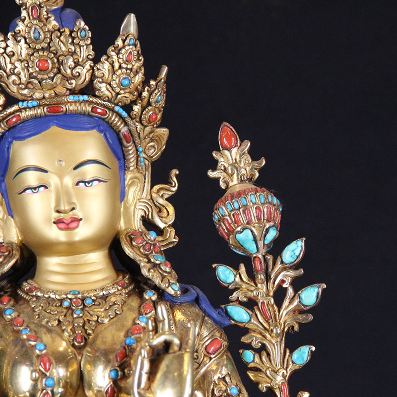 藏传密宗供奉绿度母佛像尼泊尔释迦族纯铜鎏金西藏客厅摆件40cm_虎窝淘