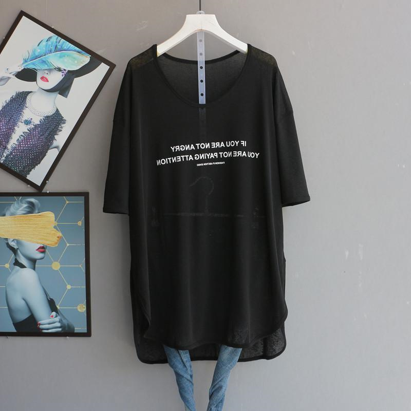 防晒微透网衫性感宽松镂空中长mm2-300恤女短袖T恤