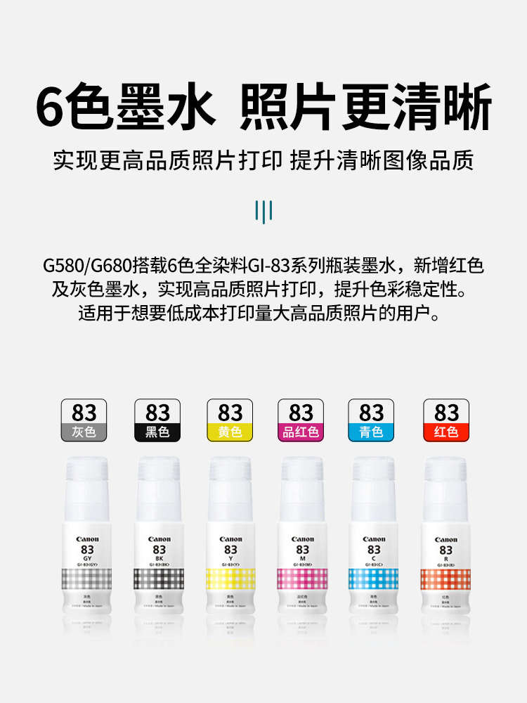 佳能（Canon）G680打印机家用小型彩色加墨式6色照片打印复印扫描一体机原装连供学生办公无线喷墨a4商务G580_虎窝淘