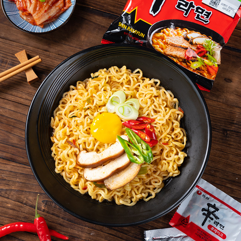 韩国进口拉面农心辛拉面韩国泡面120g*5方便面方便速食泡面袋装_虎窝淘