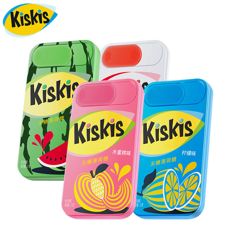 酷滋KisKis无糖薄荷糖21g35粒铁盒清凉压片接吻口香糖零食300减40_虎窝淘