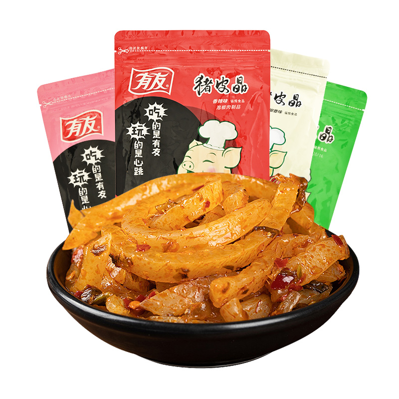 【有友】泡椒泡椒味椒香酸菜猪皮晶休闲追剧零食熟食下酒菜268g*2_虎窝淘