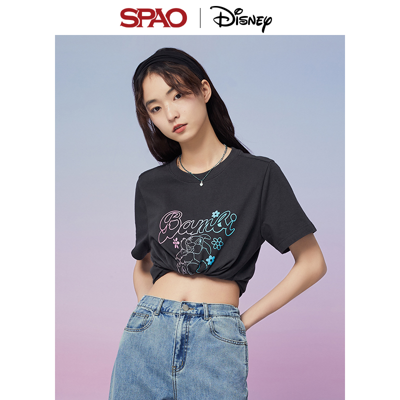 SPAO迪士尼玛丽猫联名2023年夏季新款女士印花圆领T恤SPRLD24D15_虎窝淘