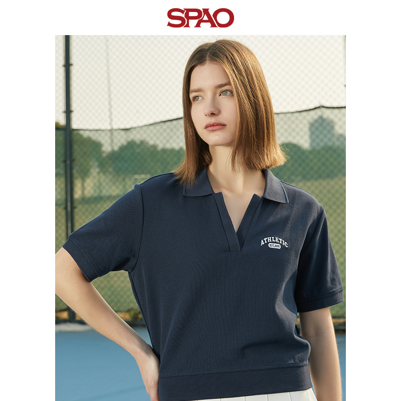 【小熊Woodie】SPAO女士2023年夏季休闲短款POLO领T恤SPHAD24S20_虎窝淘