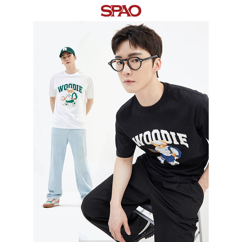 【小熊Woodie】SPAO男女同款韩国同款2023夏季印花T恤SPRPD24C02_虎窝淘