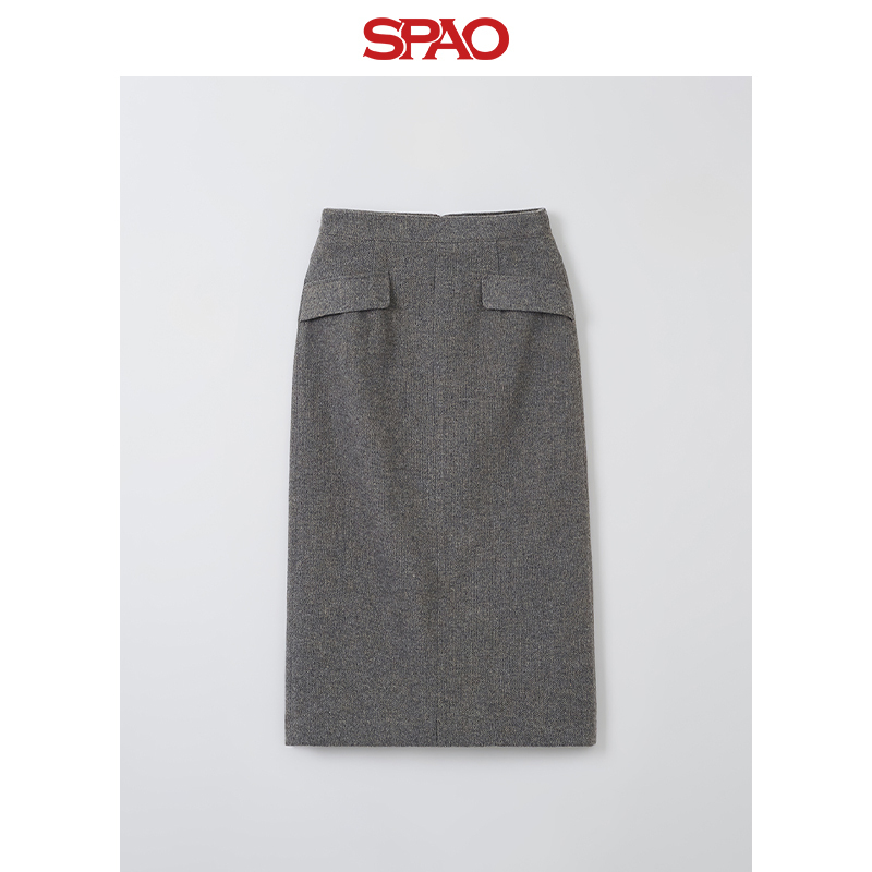 SPAO冬季新品百搭保暖毛呢半身半身裙