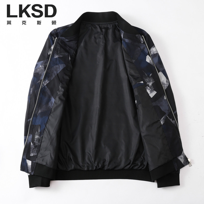 LKSD莱克斯顿休闲茄克外套男装拉链短款印花休闲外套提花夹克潮_虎窝淘