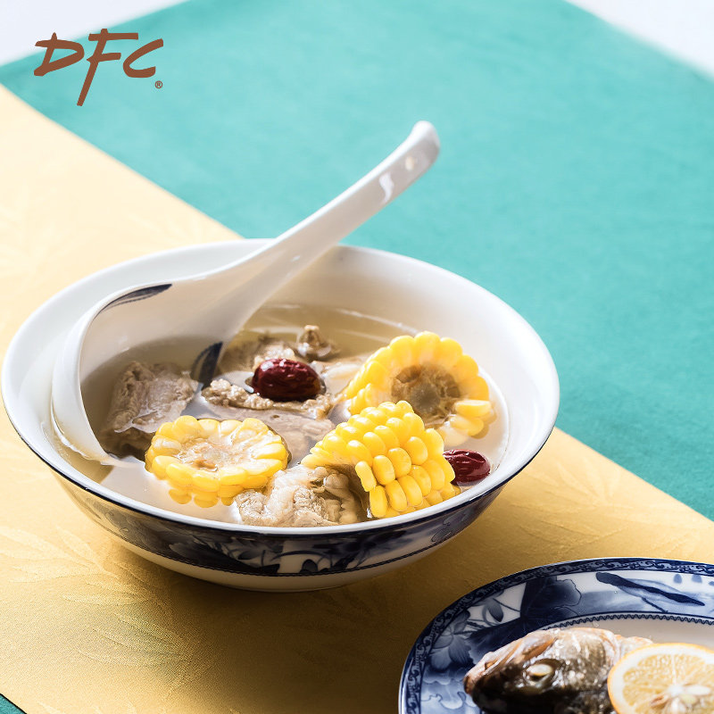 DFC五洲御瓷青花餐具饭碗碟汤碗鱼盘釉下彩勺子家用青花餐具搭配_虎窝淘