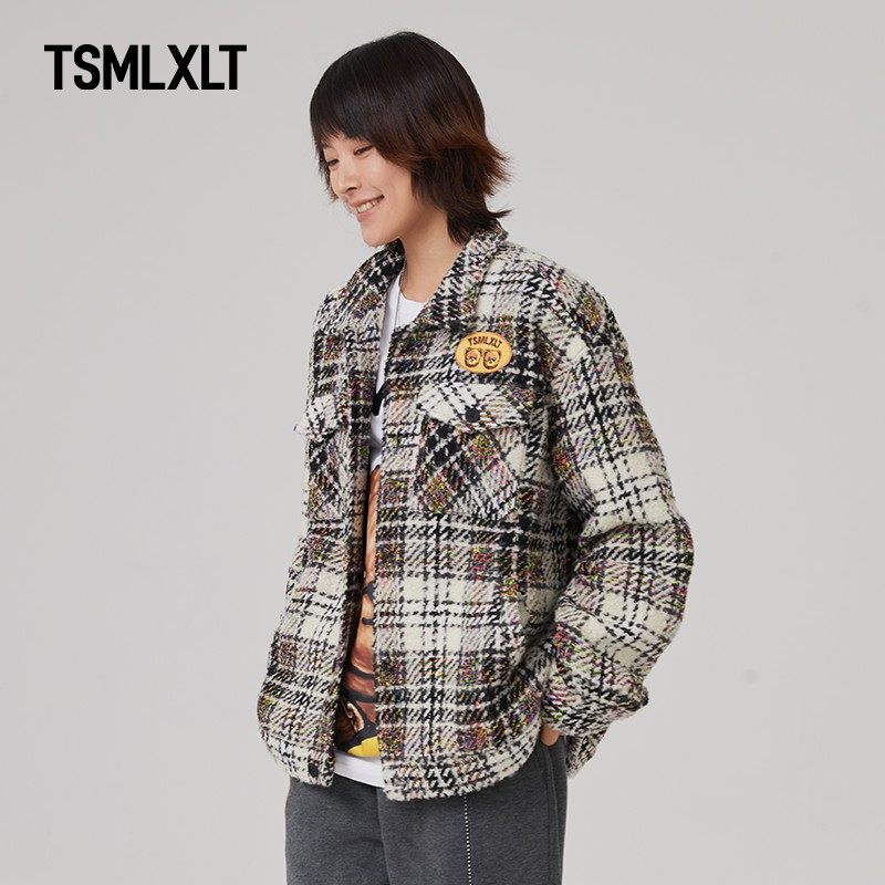 TSMLXLT【TT Bear系列】潮牌时尚宽松简约格子口袋棉服外套_虎窝淘