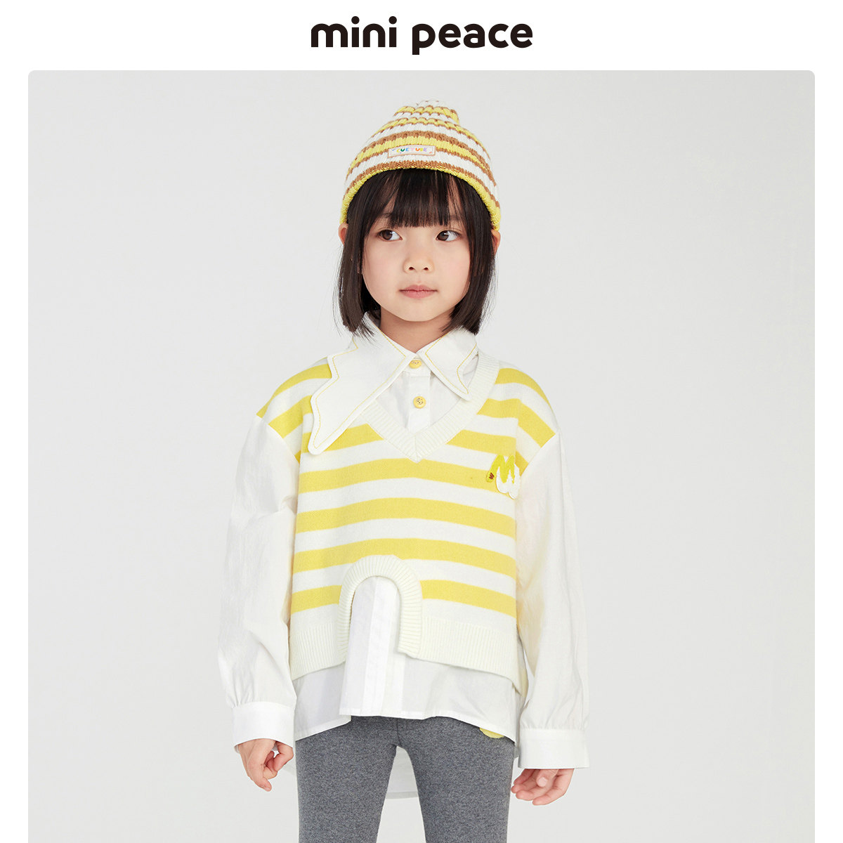 minipeace太平鸟童装女童针织拼接衬衫春秋新款奥莱衬衫