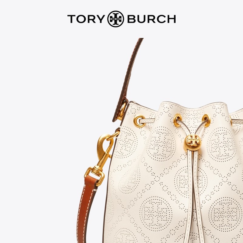 【12期免息】TORYBURCH汤丽柏琦 T MONOGRAM中号冲孔水桶包80768_虎窝淘