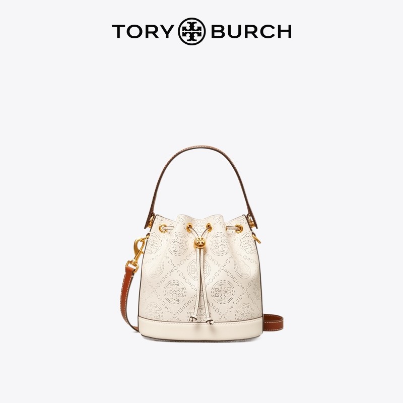 【12期免息】TORYBURCH汤丽柏琦 T MONOGRAM中号冲孔水桶包80768_虎窝淘