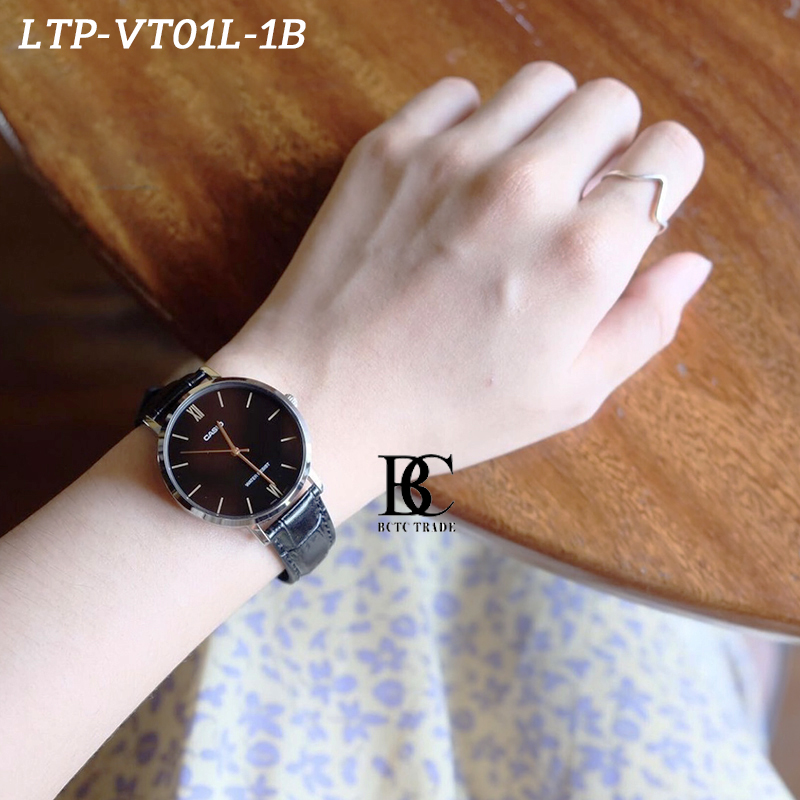 Casio卡西欧手表女ins风小黑表防水简约指针皮带钢带女表LTP-VT01_虎窝淘