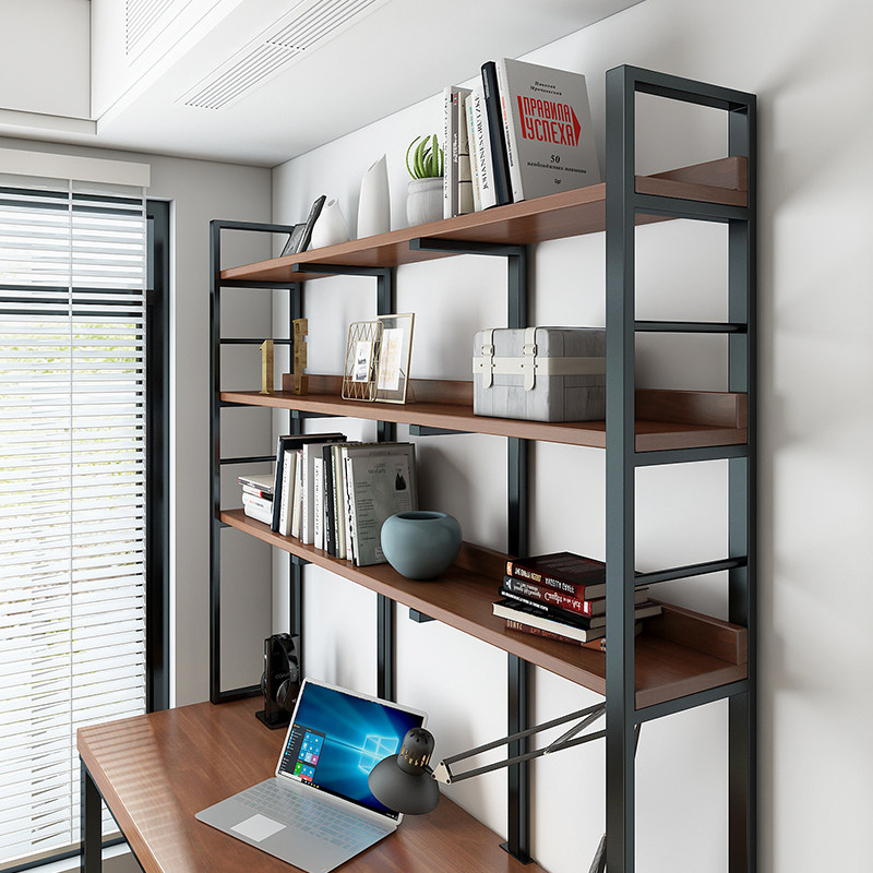 北欧书桌书架组合一体桌电脑台式桌实木书桌简约loft办公桌带书柜_虎窝淘