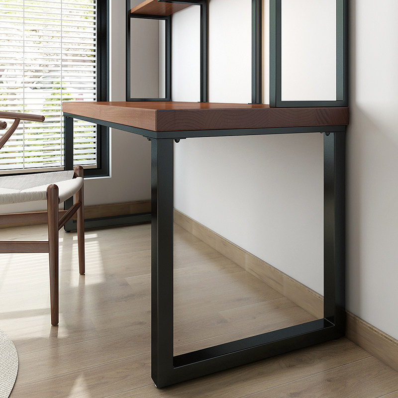 北欧书桌书架组合一体桌电脑台式桌实木书桌简约loft办公桌带书柜_虎窝淘