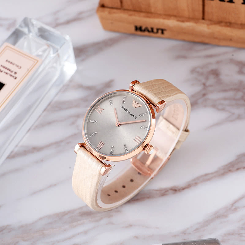 ARMANI阿玛尼手表女款玫瑰金皮带石英女士腕表官方正品AR1911_虎窝淘