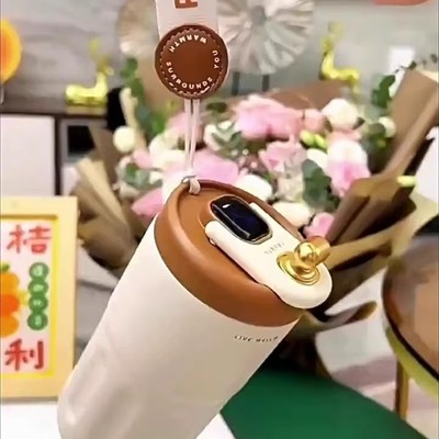 高颜值办公室精致随行水杯新款316不锈钢智能温显咖啡保温杯