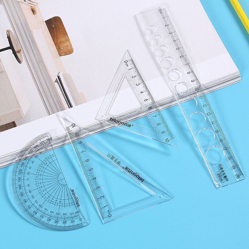 百通套尺可爱儿童小学生用文具圆规直尺套装尺子三角尺量角器4件套小学生用套尺塑料直尺尺子套装四件套包邮_虎窝淘
